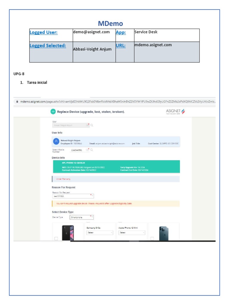A Service Desk Ticket for a User 'demo@asignet.com' Requiring Multi-Step Approval | PDF