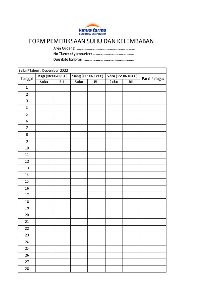 Formulir Pemeriksaan Suhu dan Kebersihan Gudang | PDF