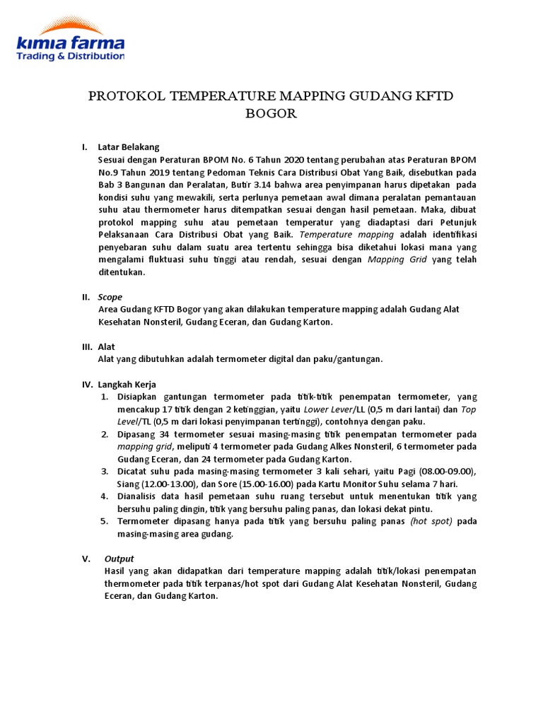 Protokol Mapping Suhu Gudang KFTD Bogor | PDF