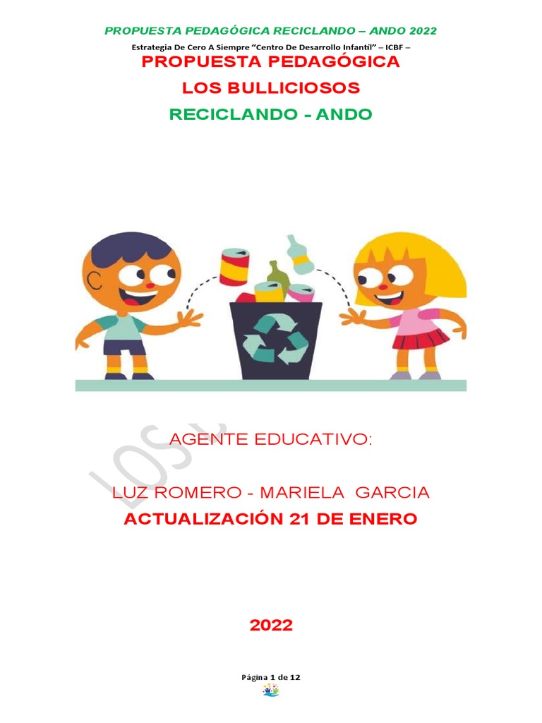 4 Propuesta Pedagógica Reciclando - Ando 2022 Los Bulliciosos | PDF | Educación de la primera ...