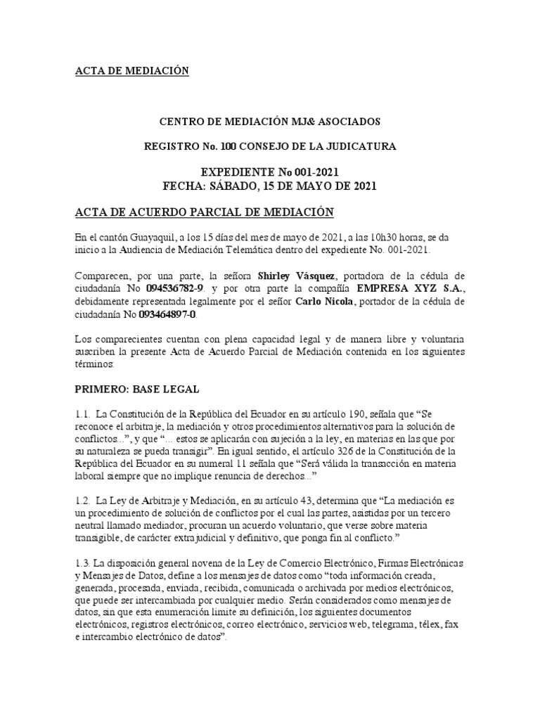 Acta Mediacion Parcial | PDF | Mediación