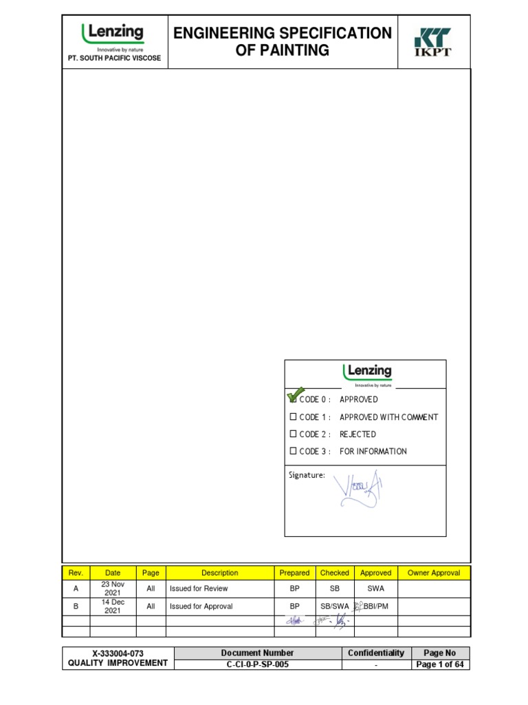 C-CI-0-P-SP-005 - B - IFA - 0 - Specification For Painting - Signed | PDF | Pipe (Fluid ...