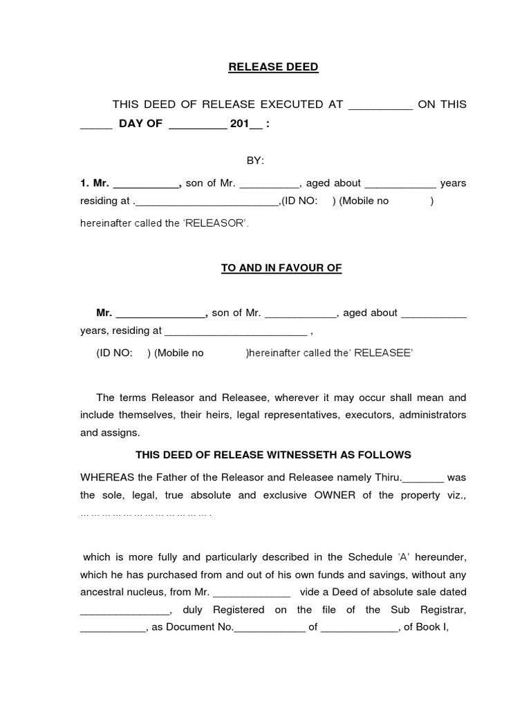 Release Deed English | Download Free PDF | Property | Deed