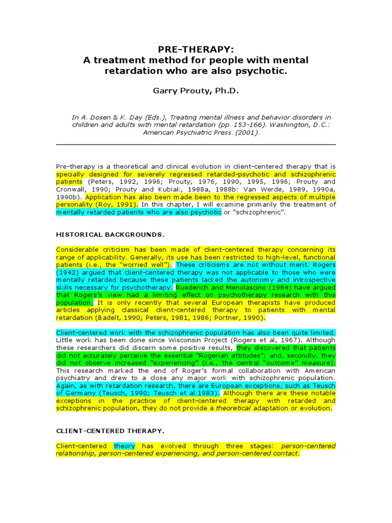 Pre-Terapy A Treatment For Mental Retardation (Prouty, 2001) | PDF ...