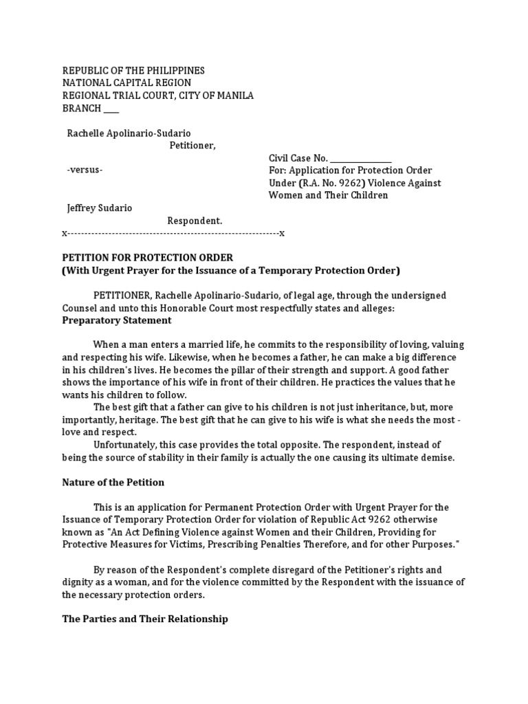 Petition For PPO SAMPLE | PDF | Restraining Order | Violence