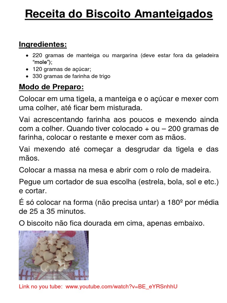 Receita de Biscoito Amanteigado Fácil | PDF | Gastronomia, comida e vinho