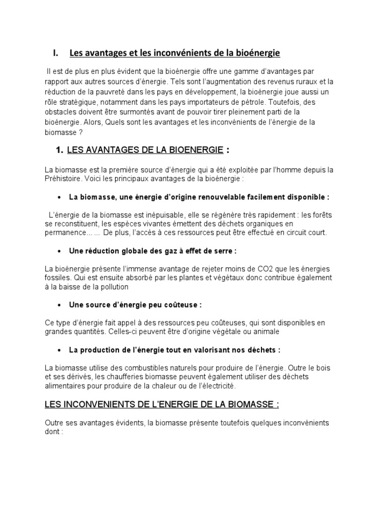 Avantages et inconvénients de la biomasse | PDF | Biomasse (énergie ...