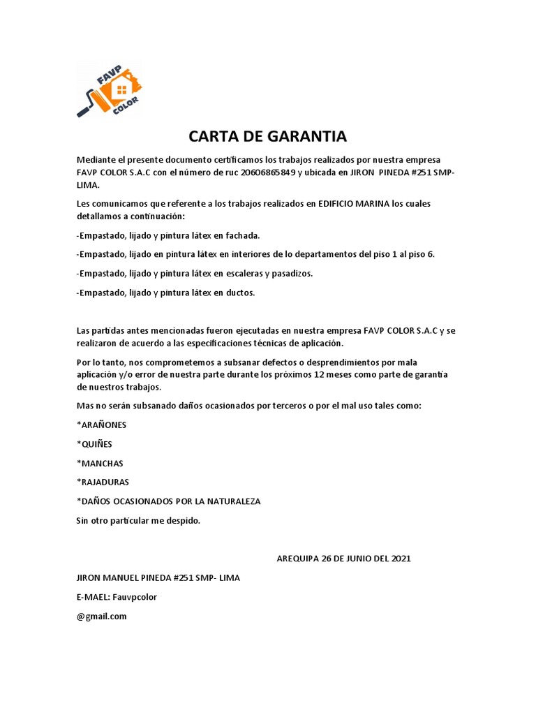 Carta de Garantia | PDF