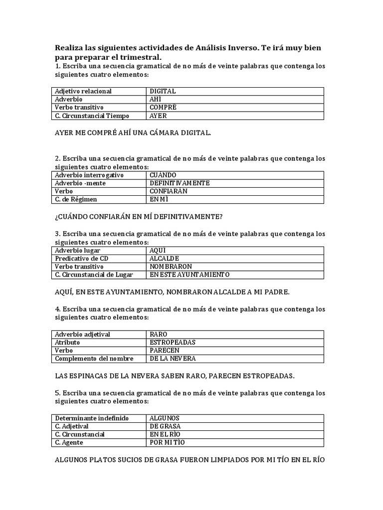 Soluciones análisis inverso | PDF | Adverbio | Oración (Lingüística)