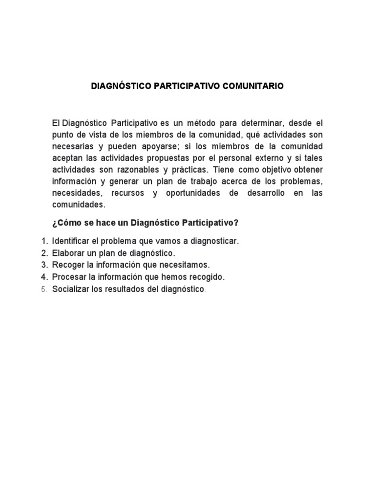 Diagnóstico Participativo Comunitario | PDF
