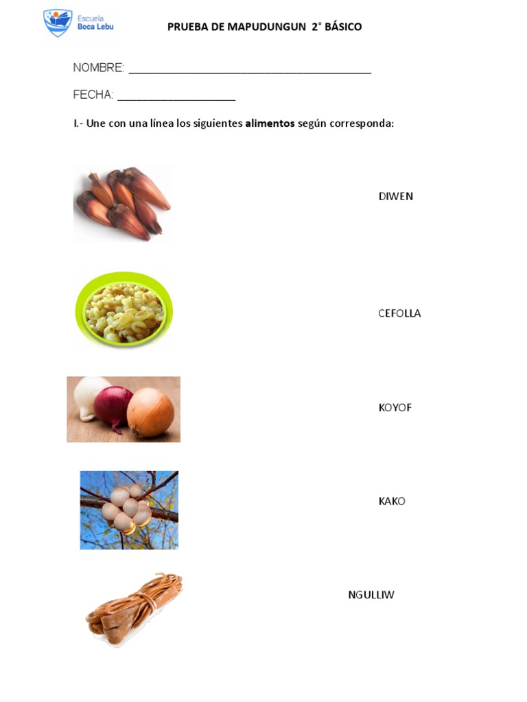 Prueba de vocabulario básico de mapudungun para estudiantes de segundo ...