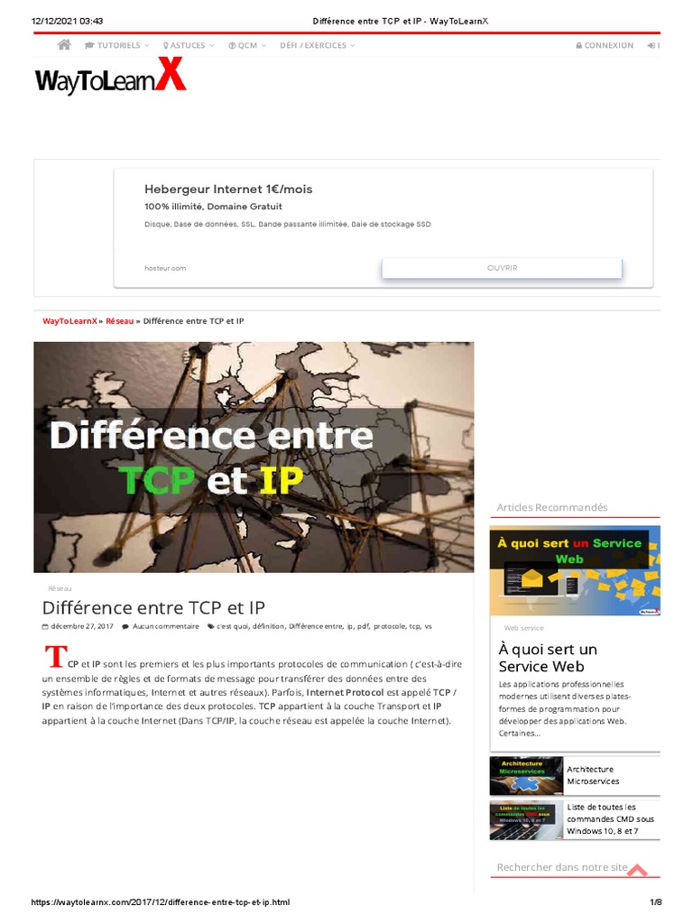 Différence Entre TCP Et IP - WayToLearnX - Copie | PDF | Protocoles Internet | Protocole de ...