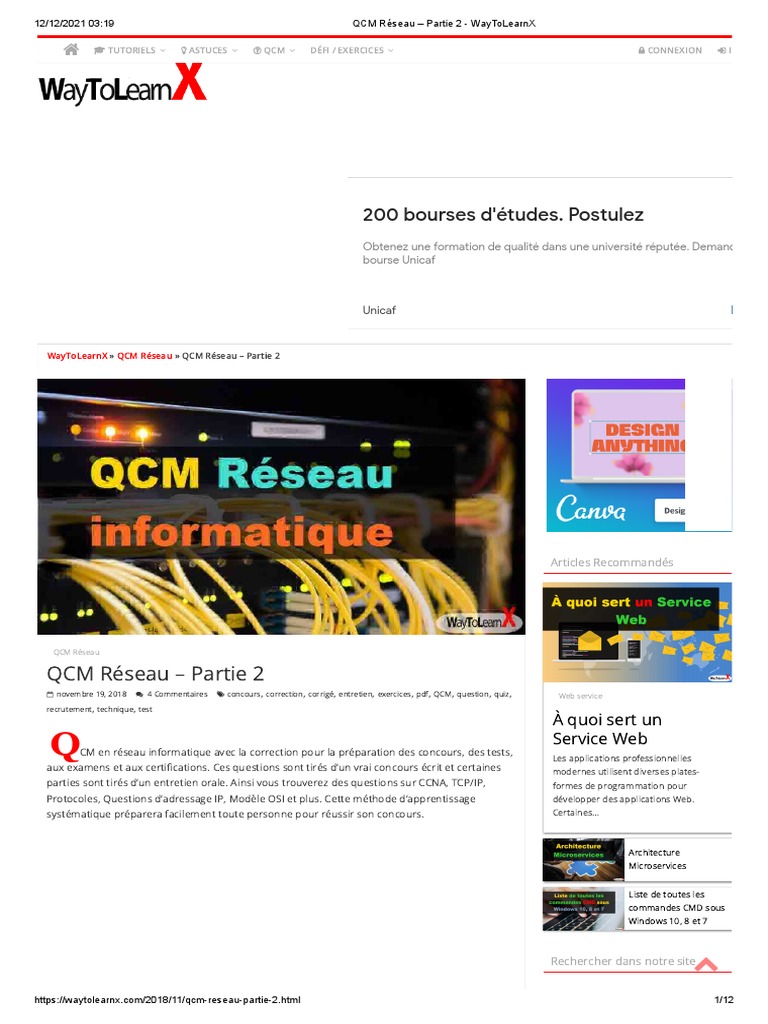 QCM Réseau - Partie 2 - WayToLearnX | PDF | Protocoles Internet | Réseau informatique