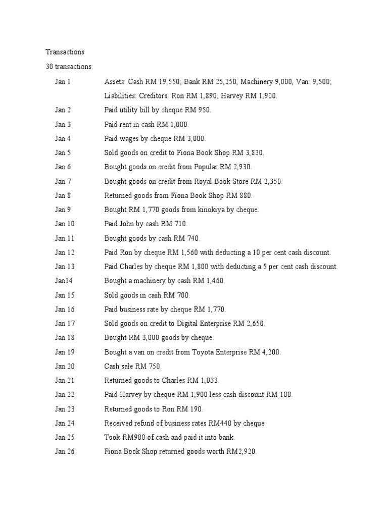Accounting - 30 Transactions | PDF