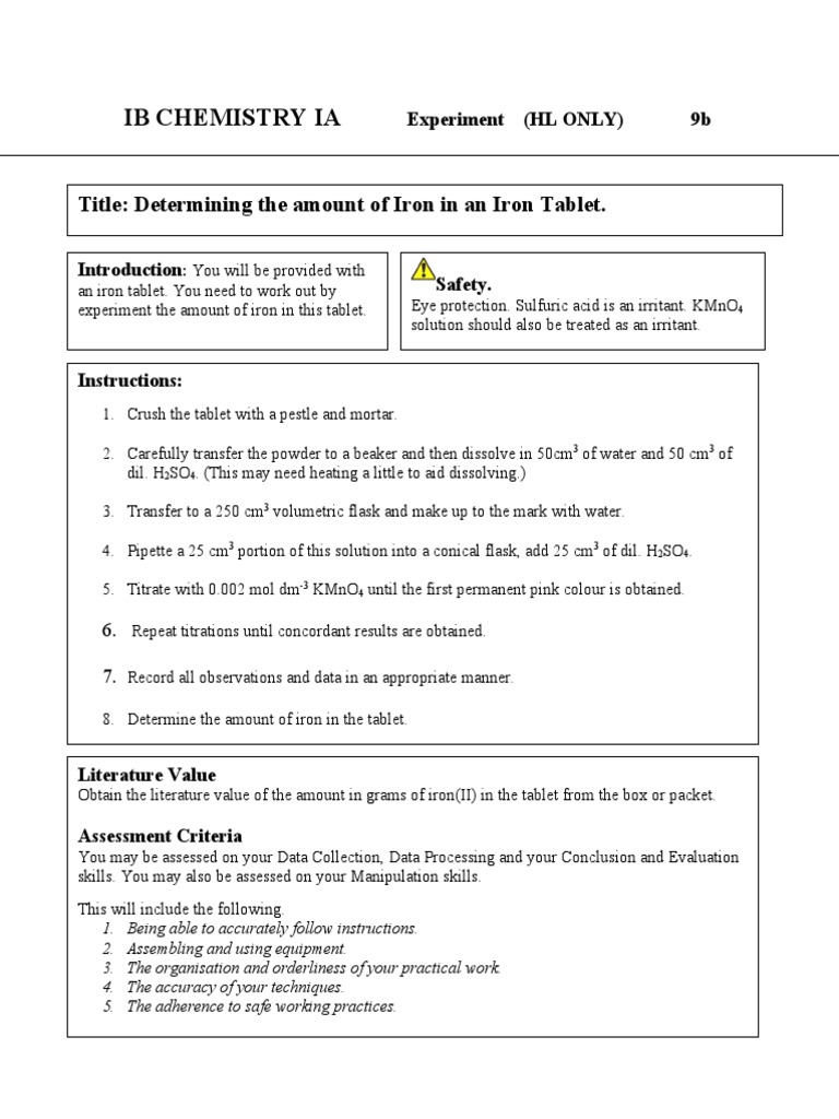9b Iron in An Iron Tablet IA Practice | PDF