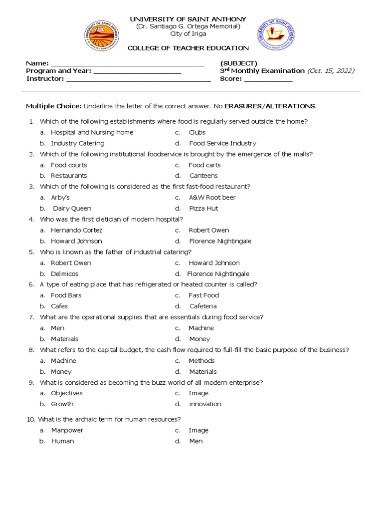 Test Paper | Download Free PDF | Foodservice | Foods