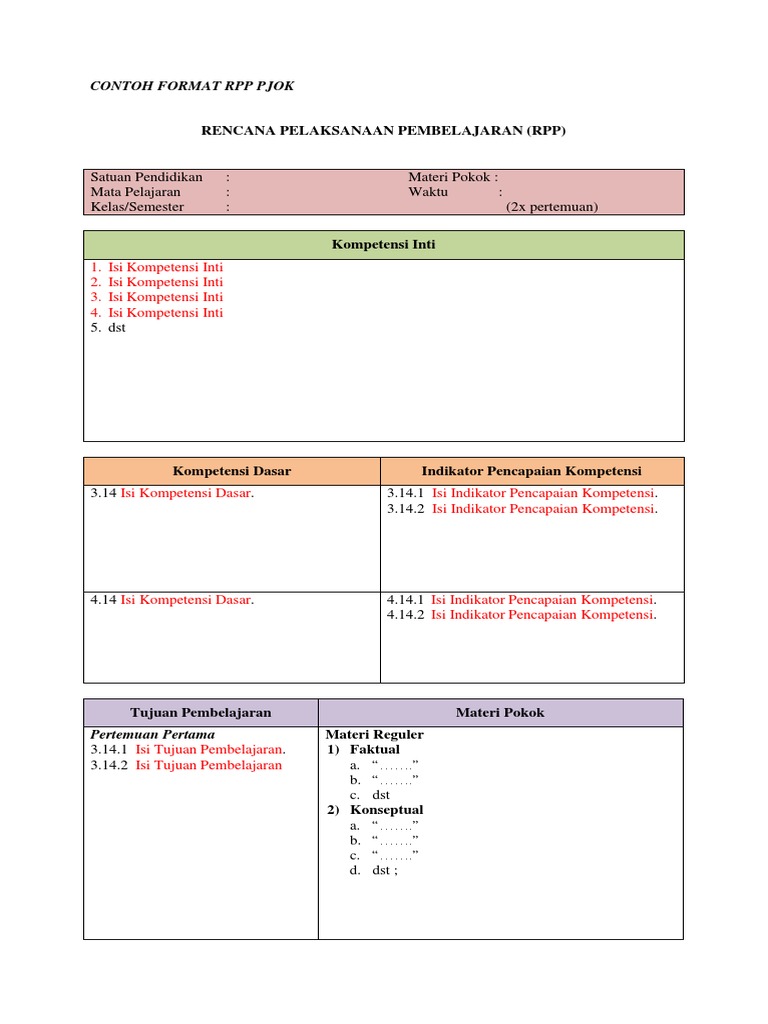 1 Contoh Format RPP Pjok | PDF