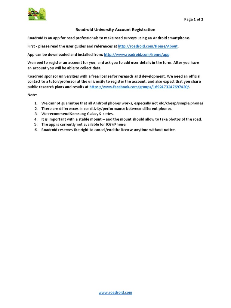 2020 - Roadroid University Registration Form | PDF | Mobile App | Ios
