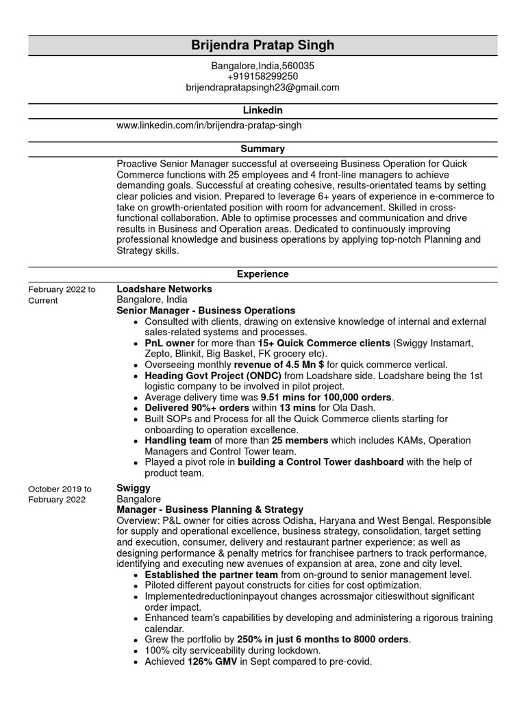 Brijendra Pratap - Singh - CV | PDF | Sales | Marketing