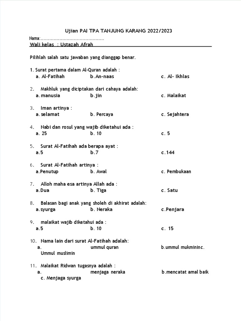 Dokumen - Tips Soal-Tpq | PDF