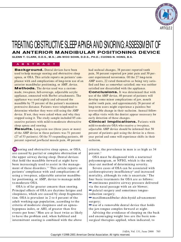 Treating Obstructive Sleep Apnea And Snoring Assessment Of An Anterior