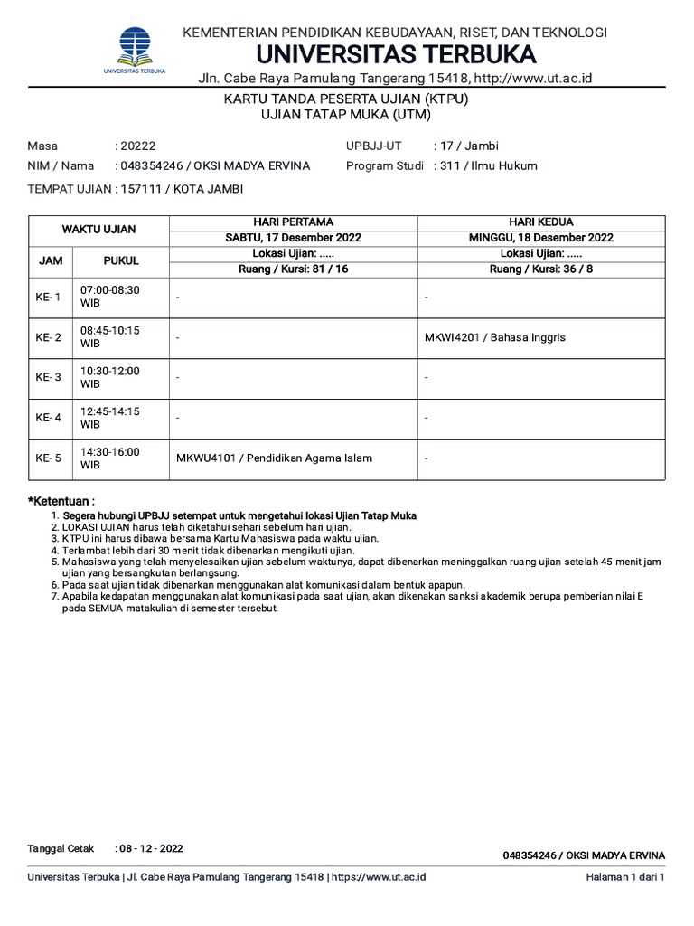 UT - Sistem Informasi Akademik | PDF