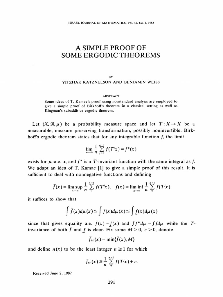 Proof Of The Birkhoffs Ergodic Theorem Pdf Mathematics Mathematical Analysis