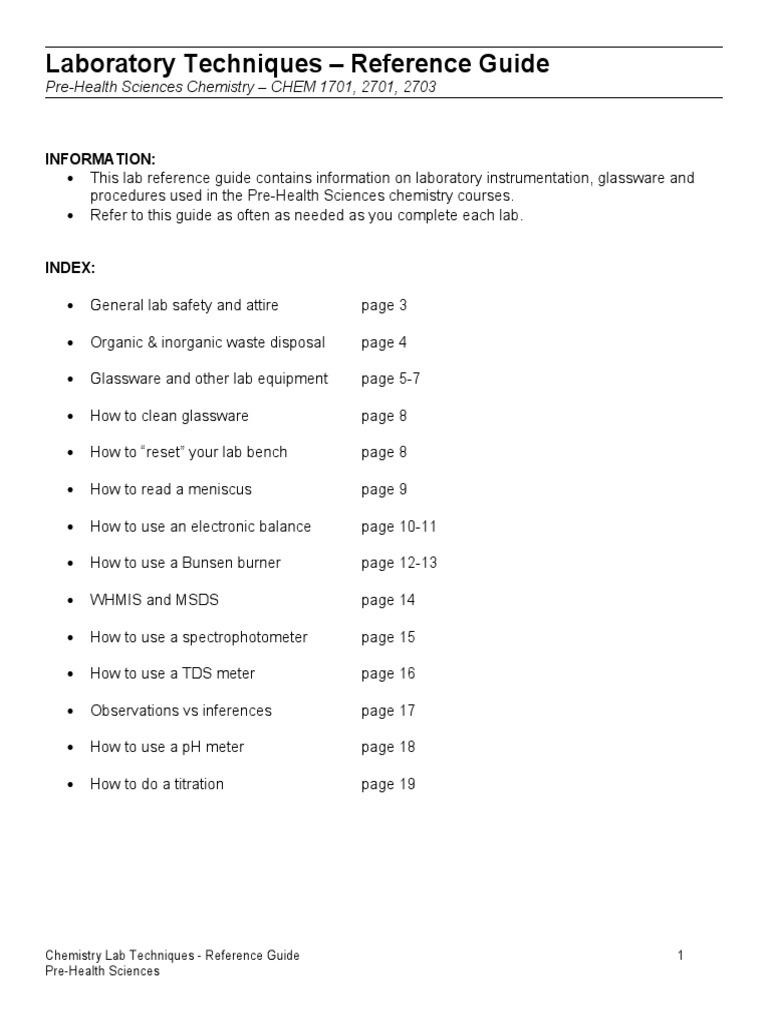 Chemistry Lab Techniques Reference Guide Master | PDF | Laboratories ...