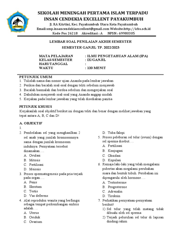 (Ipa Kelas 9) Naskah Soal Uas Ganjil | PDF