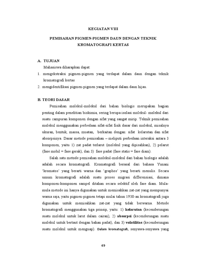 Teklab Pemisahan Pigmen-Pigmen Dalam Kloroplas | PDF