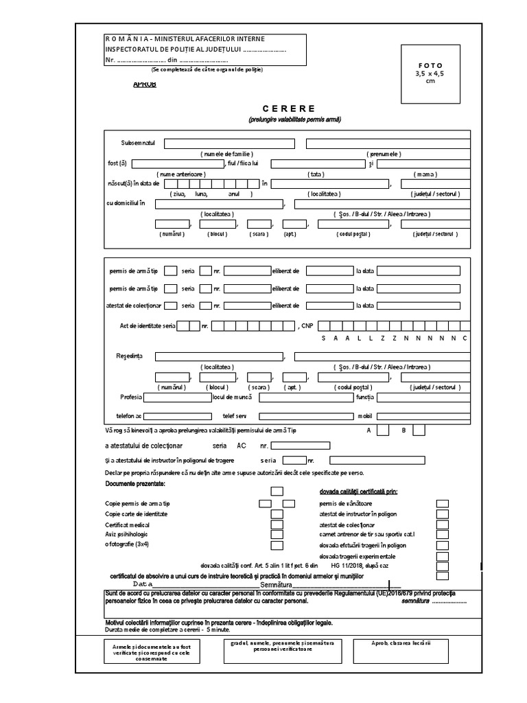 18-12-21-12-36-30anexa 3 Cerere - Prelungire Valabilitate Permis Armă | PDF
