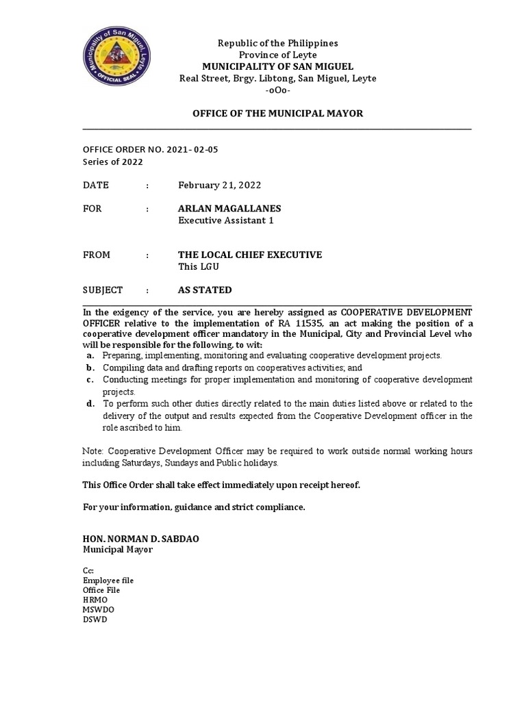 Office Order - LAG Julius # 11 | PDF