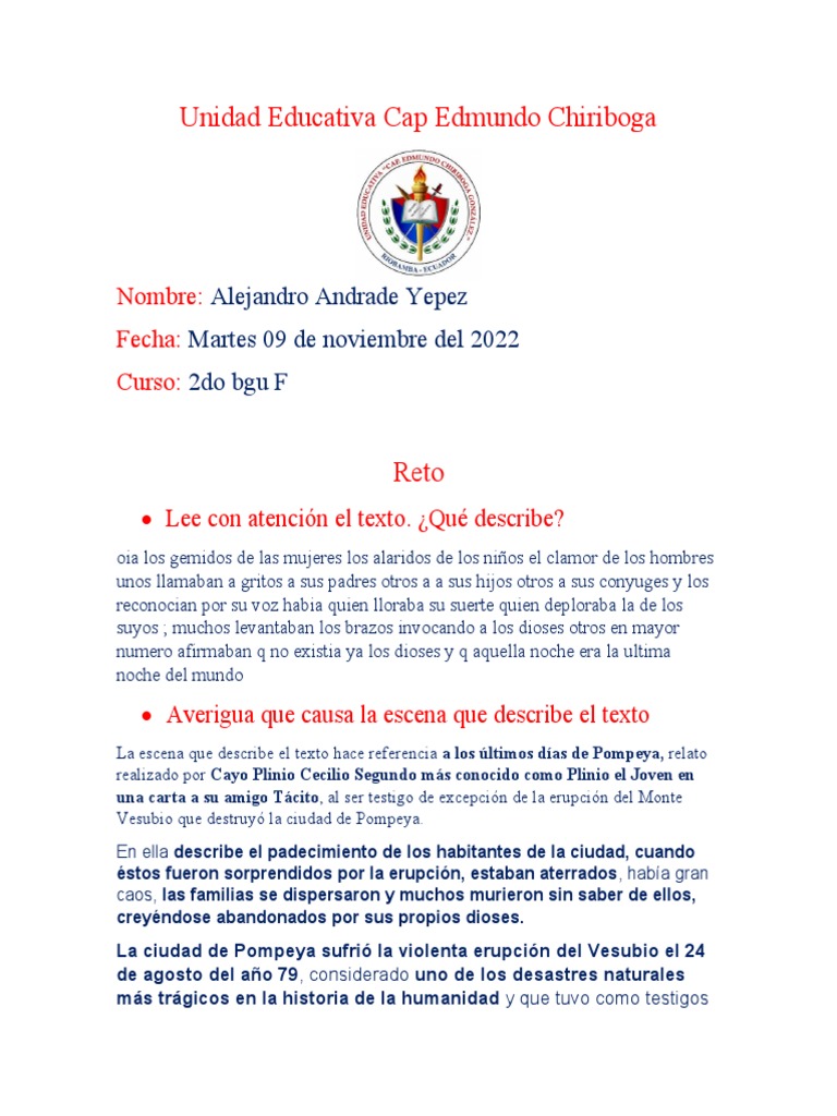 Unidad Educativa Cap Edmundo Chiriboga Historia | PDF | monte Vesubio ...