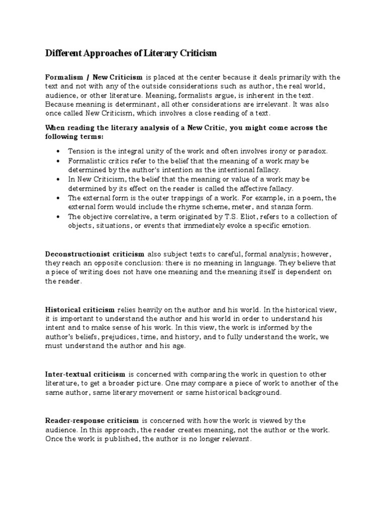 Different Approaches of Literary Criticism | PDF | Deconstruction