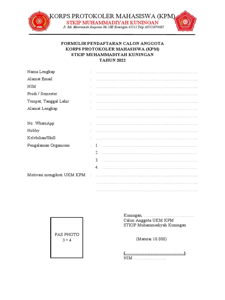 Formulir Pendaftaran Anggota KPM | PDF