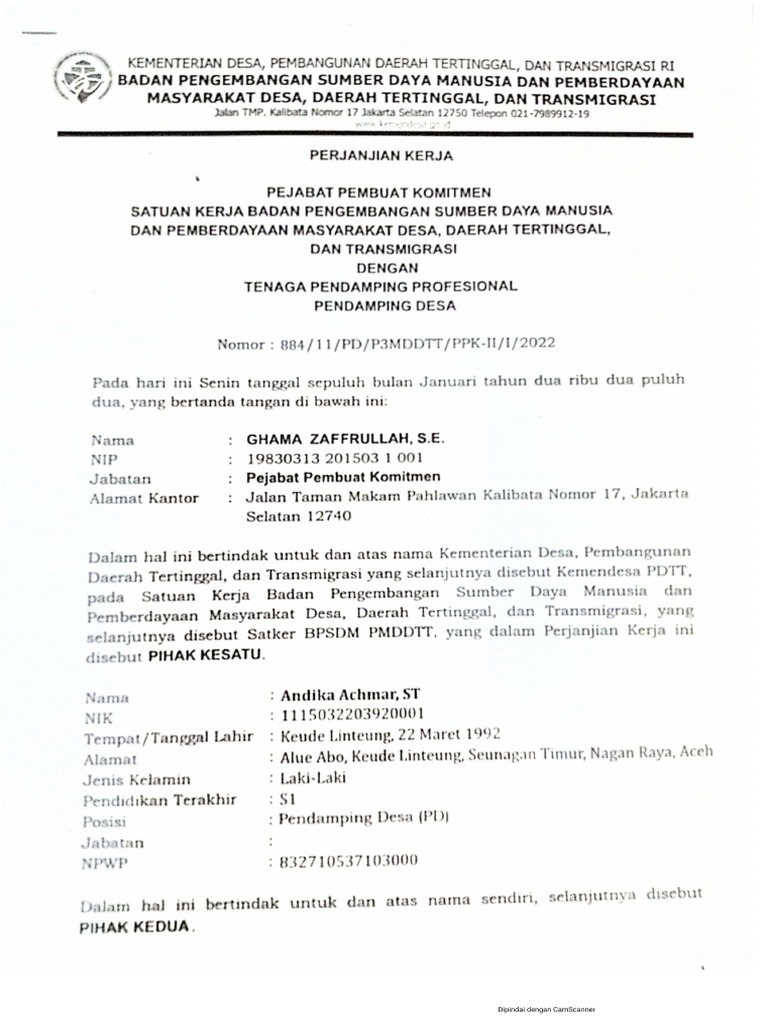 Andika Achmar ST - Pendamping Desa - Beutong - Nagan Raya | PDF