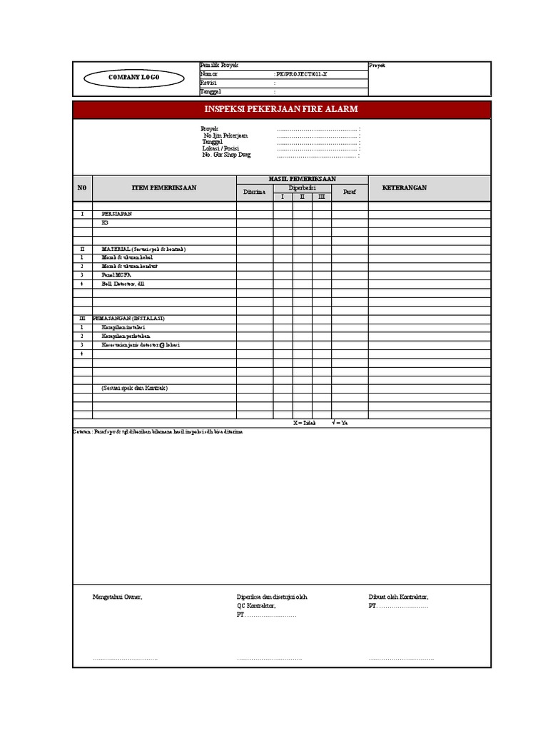 Form Pengecekan Fire Alarm | PDF