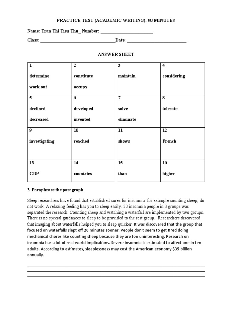 Copy-Answer sheet 3 | PDF | English Language | Insomnia