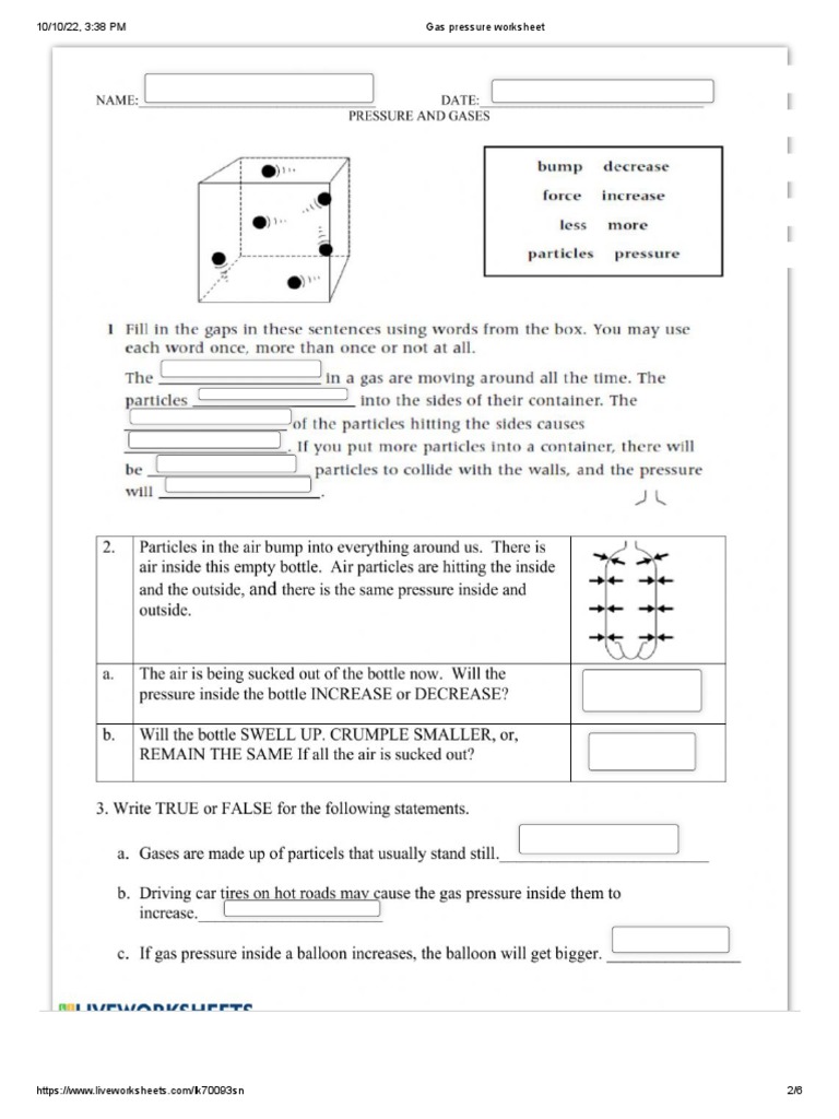 Gas Pressure Worksheet | PDF