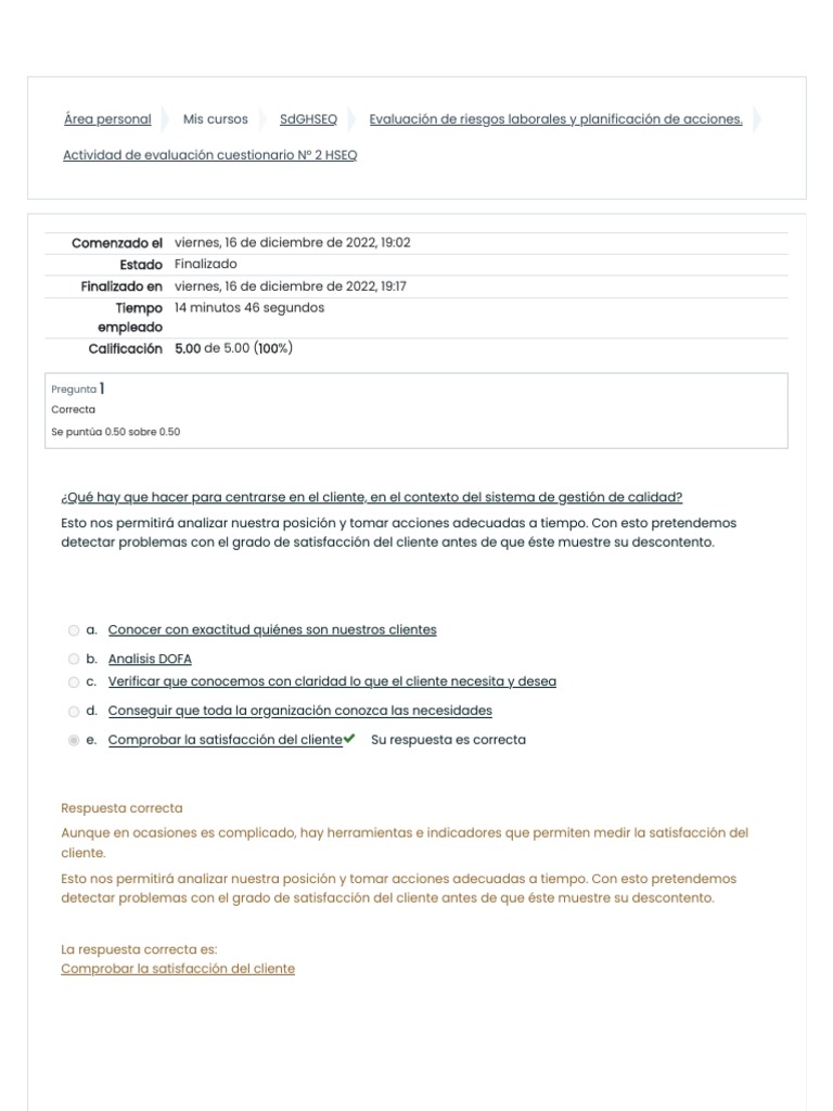 Actividad de Evaluación Cuestionario #2 HSEQ - Revisión Del Intento | PDF | Cliente | Calibración
