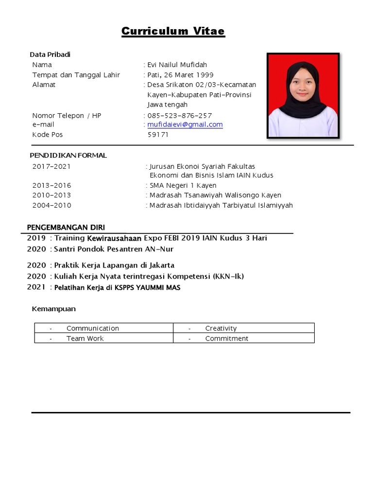 CV Evi Nailul Mufidah | PDF | Karier & Perkembangan | Bisnis