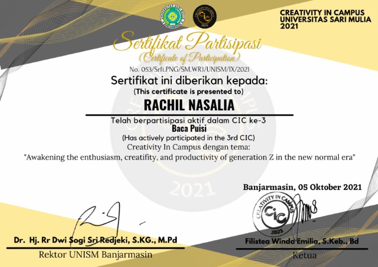 Sertifikat Peserta CIC 2021 | PDF