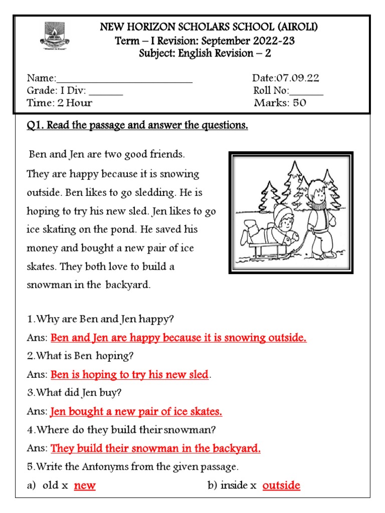 English Revision Ws 2 Term 1 | PDF | Linguistic Typology | Linguistics