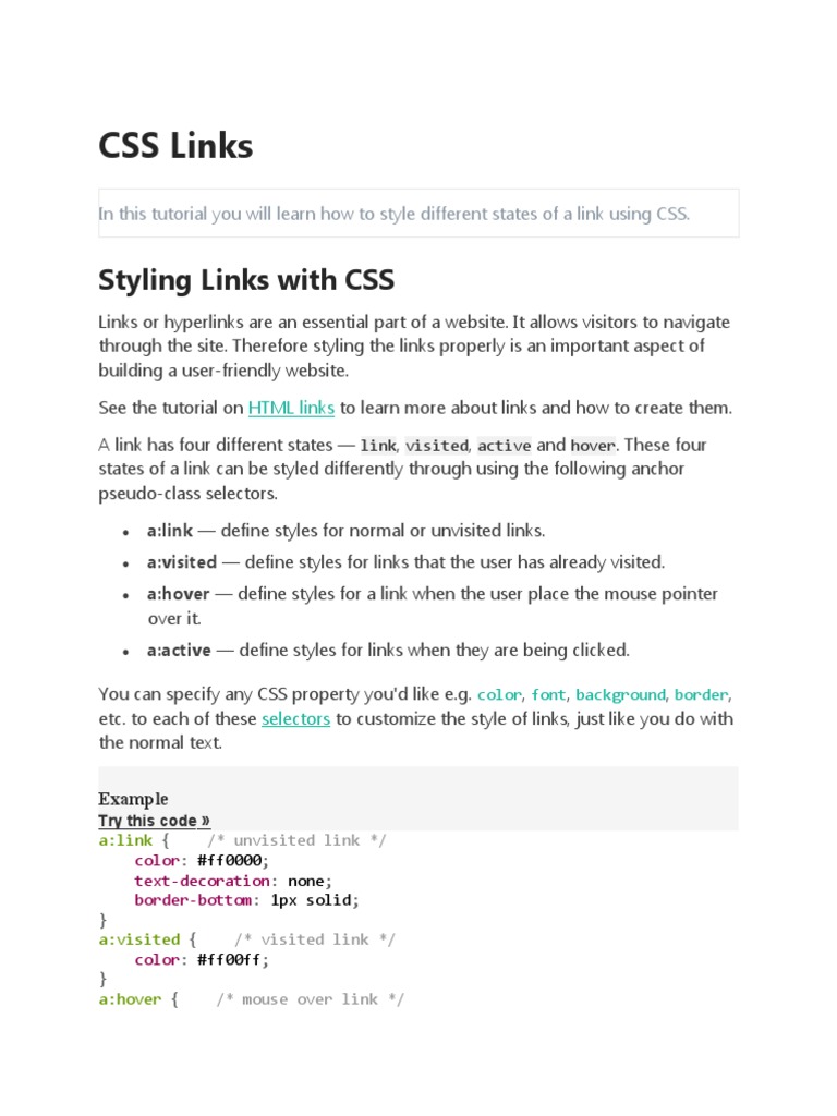 Styling Links With CSS | PDF | Hyperlink | Html Element