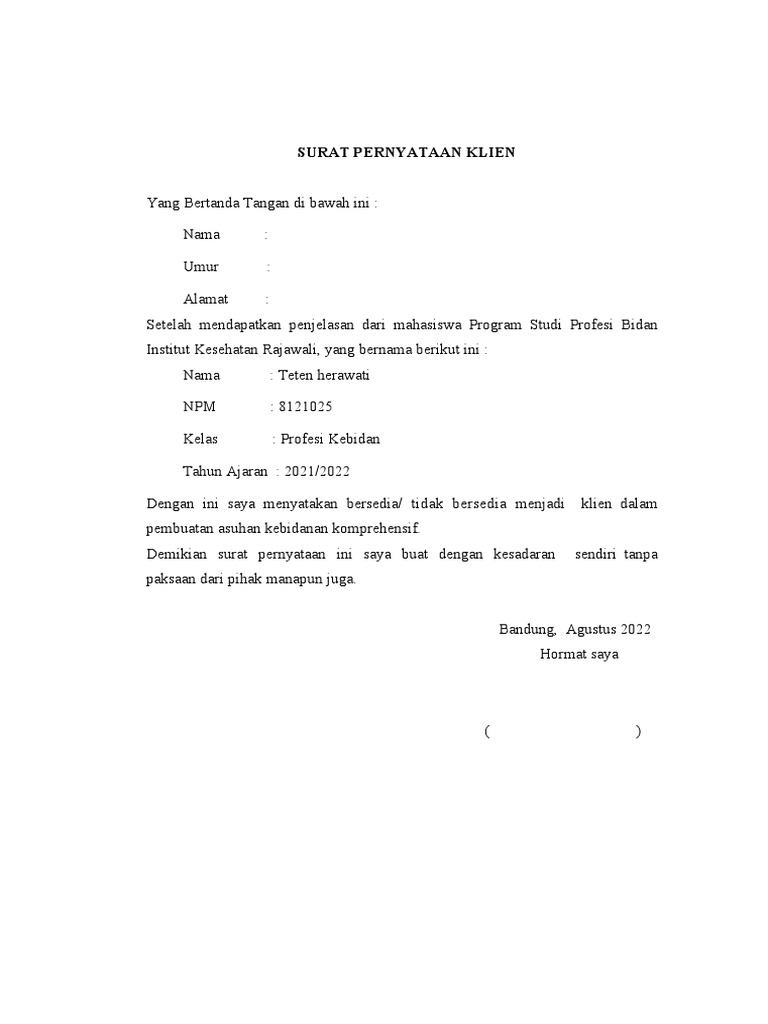 Surat Pernyataan Klien | PDF