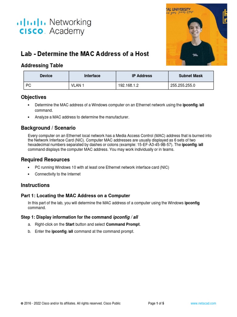 5.4.5 Lab - Determine The MAC Address of A Host - Rupisan | PDF | Network Interface Controller ...