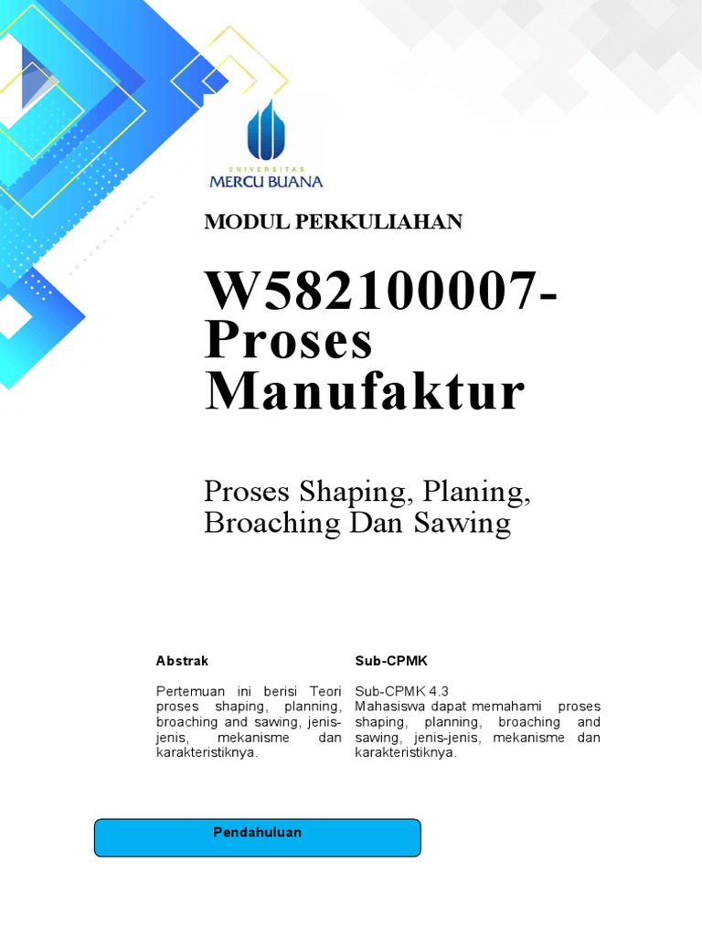 Proses Shaping, Planing, Broaching, Sawing | PDF | Seni