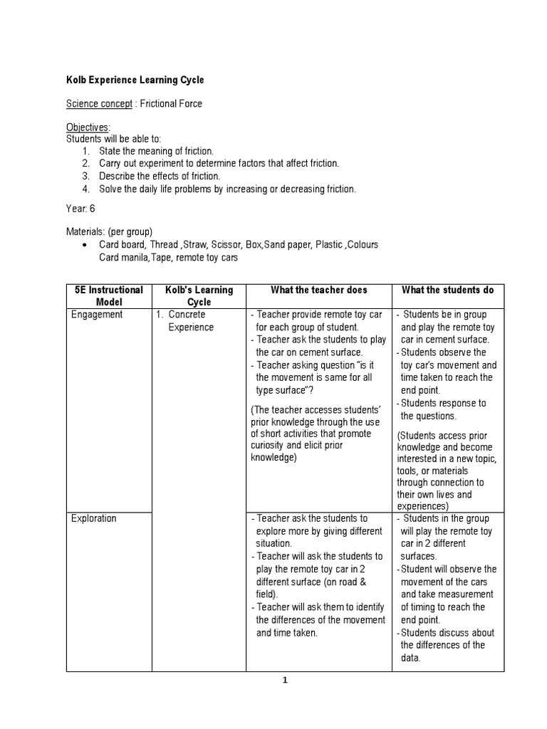 Kolb Experience Learning Cycle | PDF | Experience | Teachers