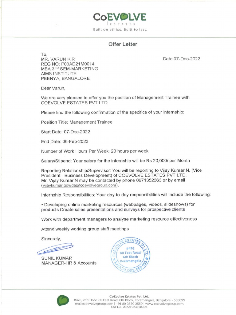 Offer Letter | PDF