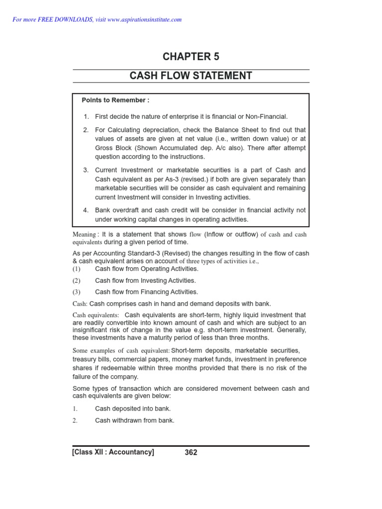 CBSE-Class-12-Acc-Notes-Cash-Flow-Statement | PDF | Dividend | Depreciation